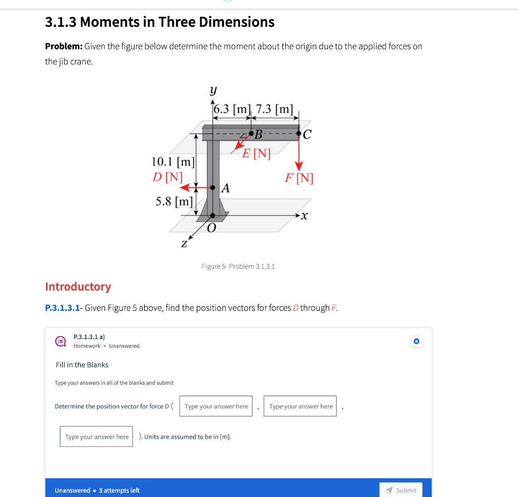 Solved 3.1.3 Moments in Three Dimensions Problem: Given the | Chegg.com