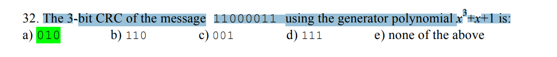Solved The 3-bit CRC of the message 11000011 using the | Chegg.com