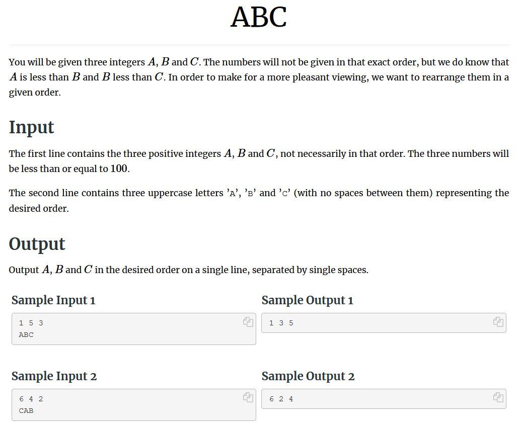 Solved ABC You will be given three integers A, B and C. The | Chegg.com