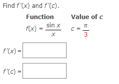 Solved Find f′(x) and f′(C) Function Value of C | Chegg.com