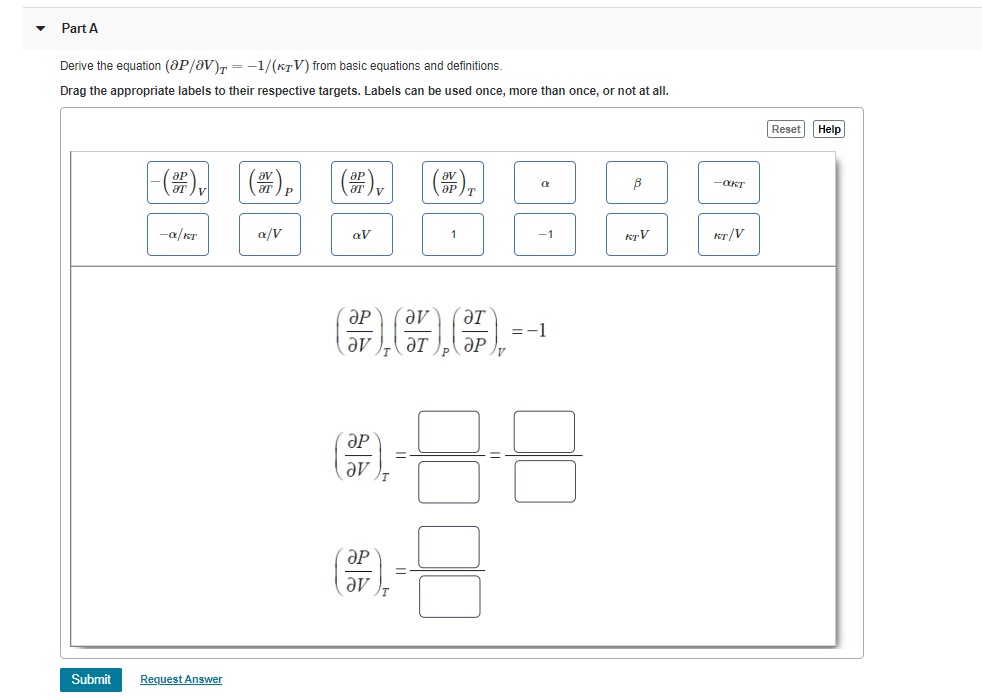 Part A Derive the equation (apa) = -1/(KTV) from | Chegg.com