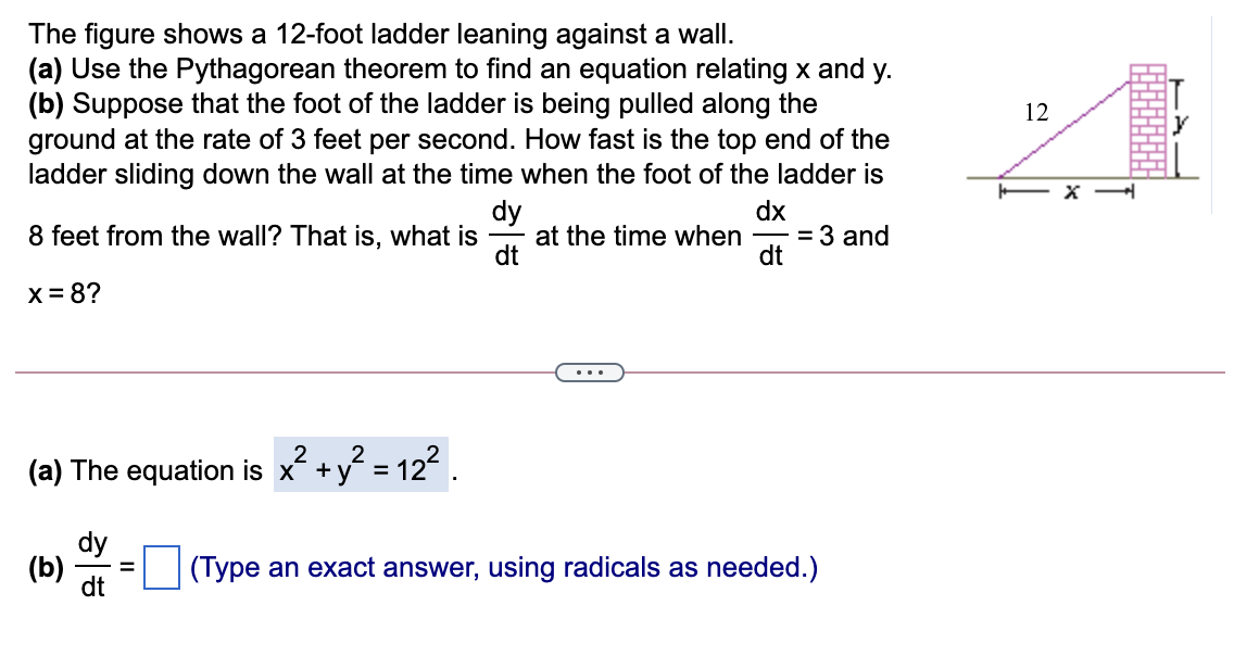 Solved 12 The figure shows a 12-foot ladder leaning against | Chegg.com