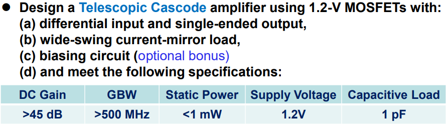 Solved Design A Telescopic Cascode Amplifier Using 1 2 V