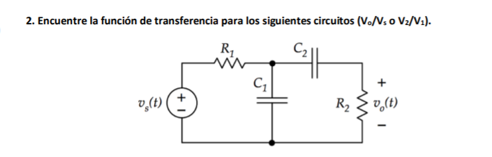 Solved 2. Encuentre la función de transferencia para los | Chegg.com