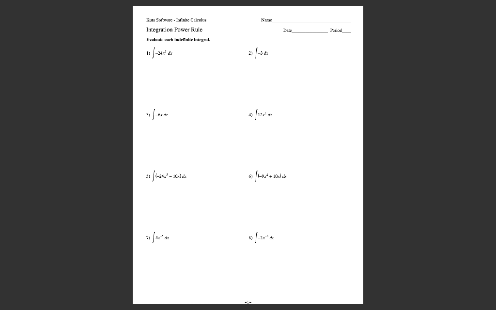 Solved Name Kuta Software - Infinite Calculus Integration | Chegg.com