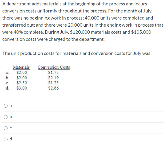 Solved A department adds materials at the beginning of the | Chegg.com