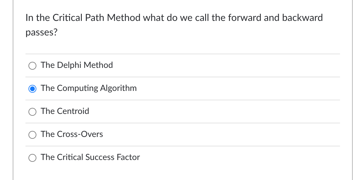[Solved]: In the Critical Path Method what do we call the