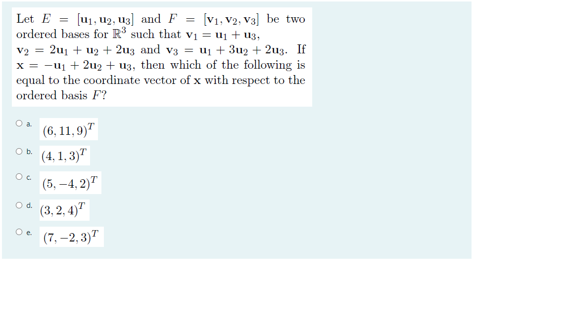 Solved Let E = [u₁, U2, U3] and F = [V1, V2, V3] be two | Chegg.com