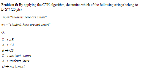 Solved Problem 5: By applying the CYK algorithm, determine | Chegg.com
