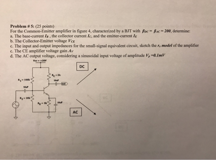 Solved Problem # 5: (25 points) For the Common-Emitter | Chegg.com