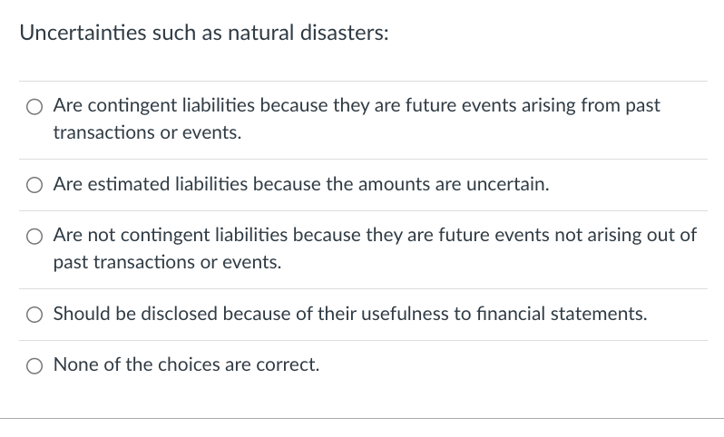 Solved Uncertainties such as natural disasters: Are | Chegg.com
