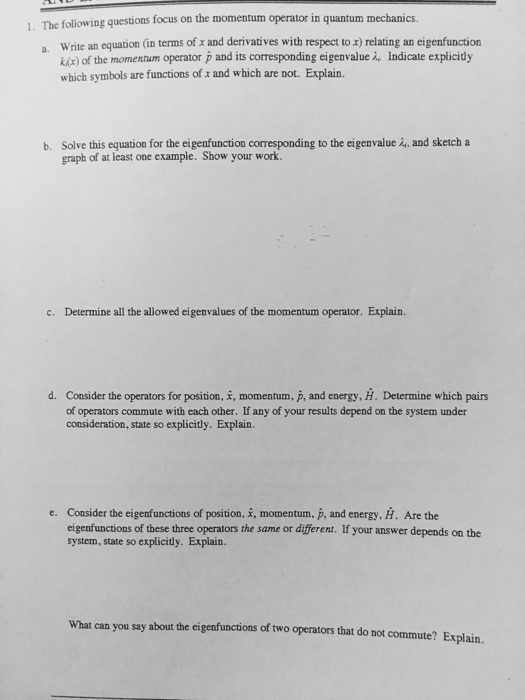 Solved ng questions focus on the momentum operator in | Chegg.com