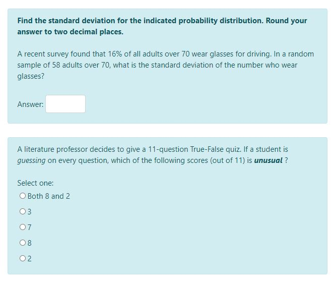 Solved Find the standard deviation for the indicated | Chegg.com