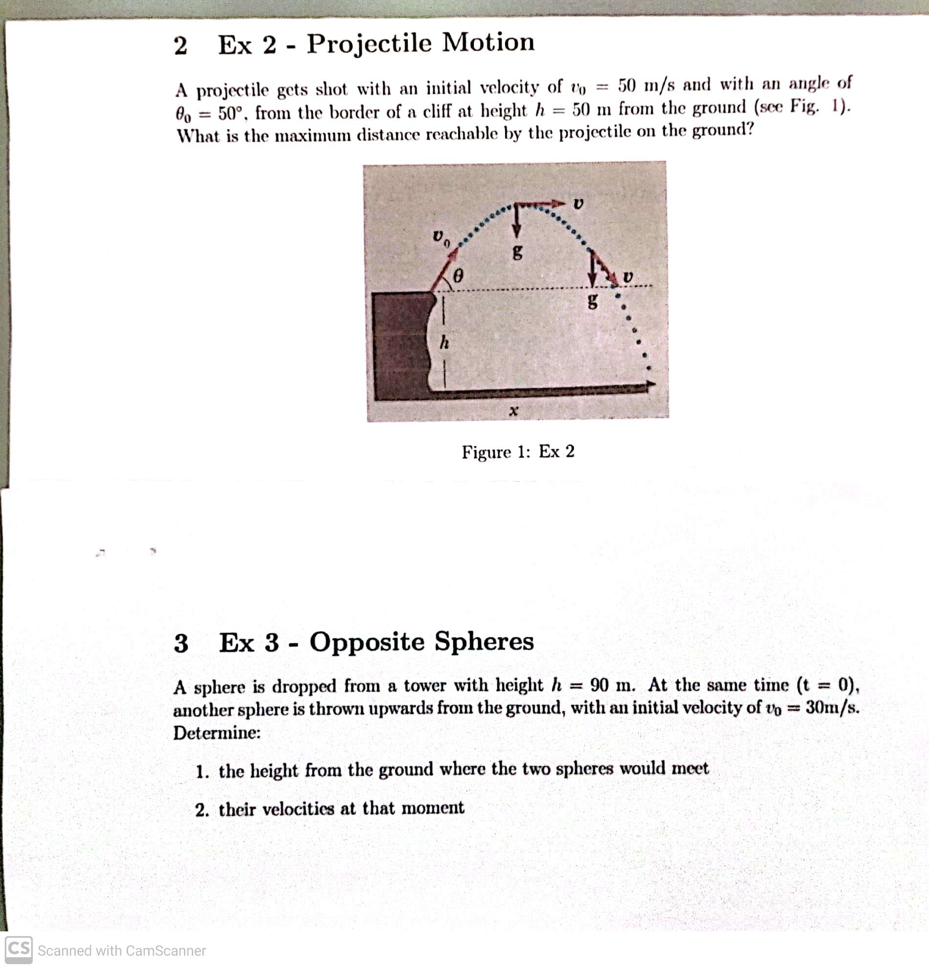 Solved 2 Ex 2 - Projectile Motion A projectile gets shot | Chegg.com