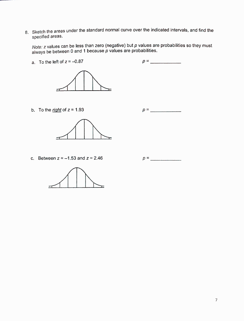 Solved 8. Sketch the areas under the standard normal curve | Chegg.com