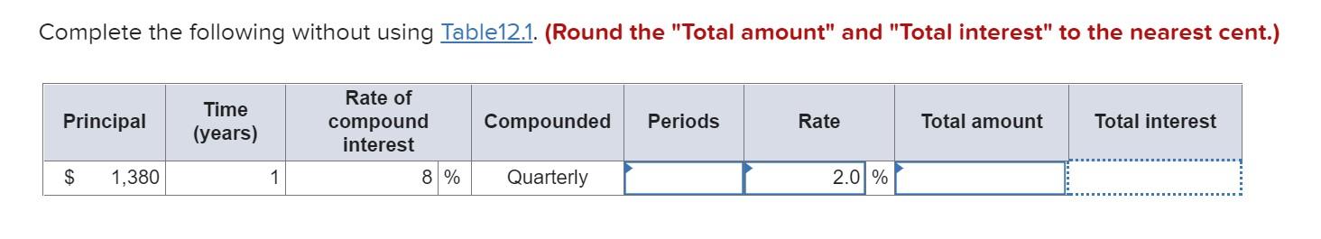 Solved Complete the following without using Table12.1. | Chegg.com