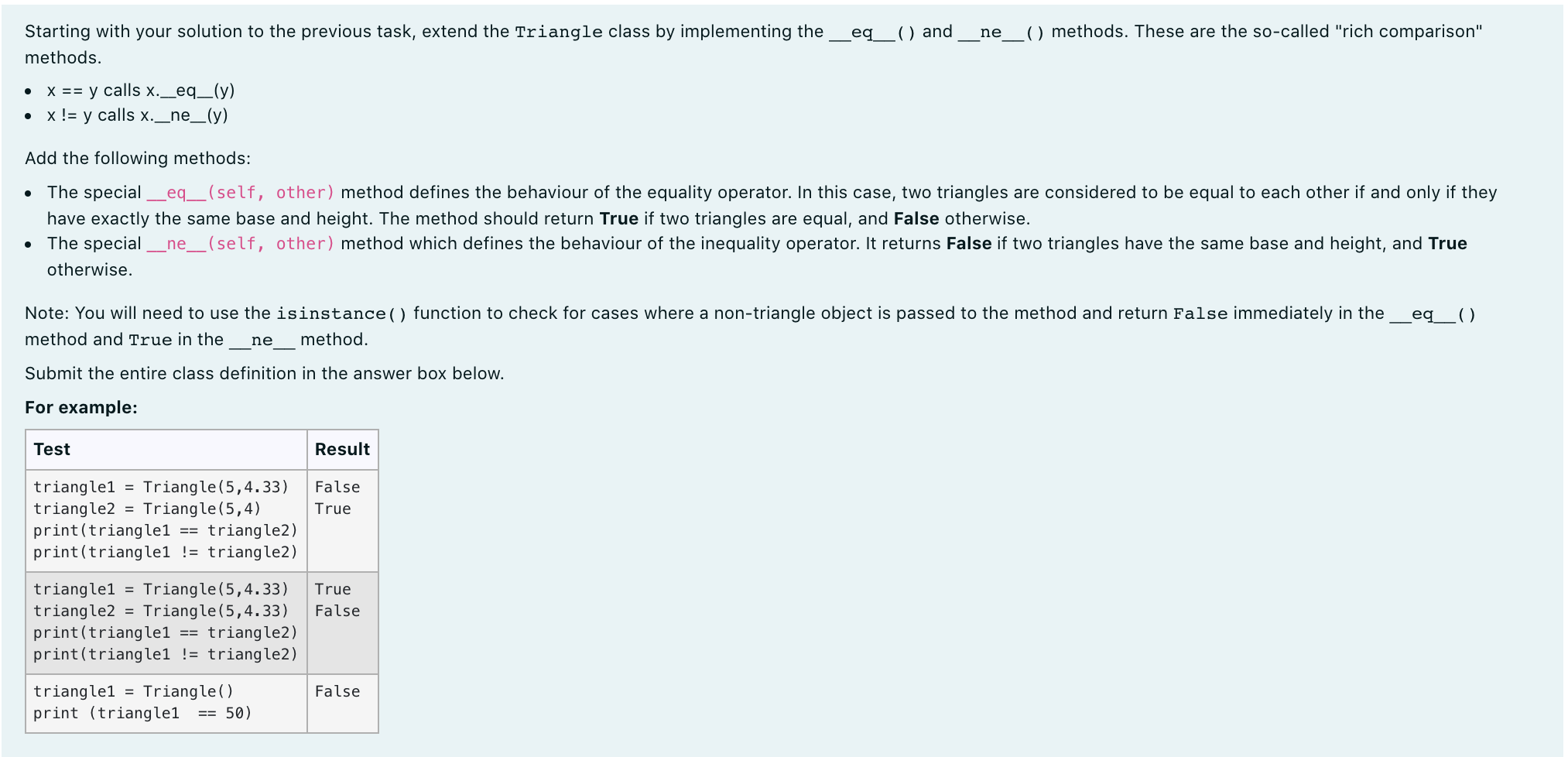 Solved class Triangle: def __init__(self, base = 10, | Chegg.com