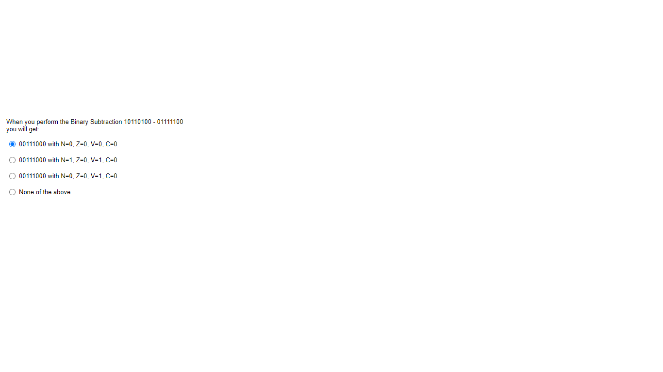 Solved When you perform the Binary Subtraction 10110100 - | Chegg.com
