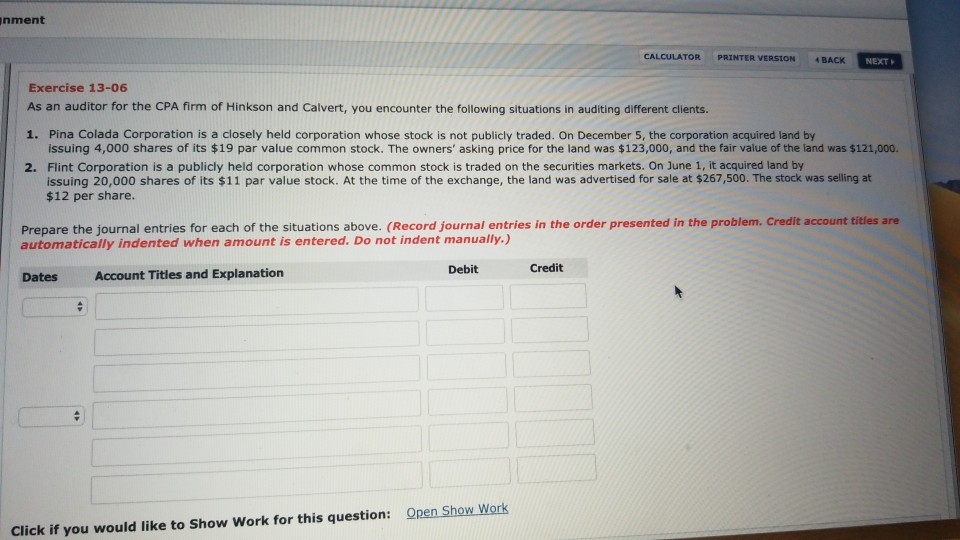 Solved inment CALCULATOR PRINTER VERSION BACK NEXT Exercise | Chegg.com