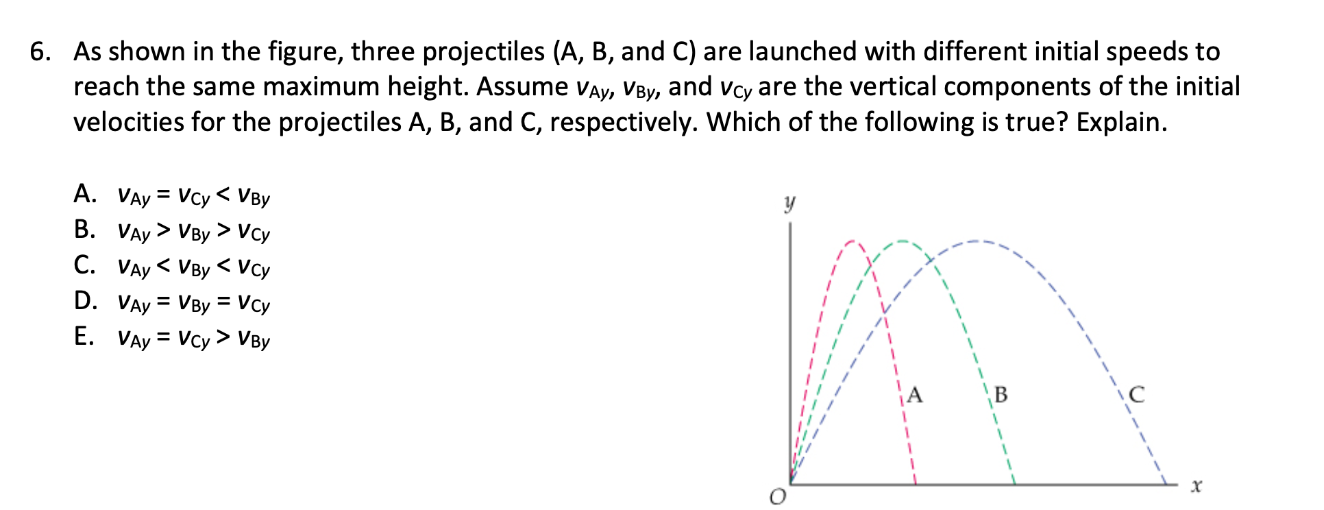 Solved As shown in the figure, three projectiles (A,B, and | Chegg.com