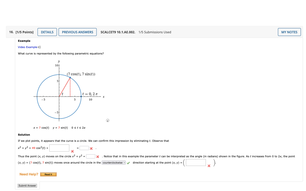 Solved What Curve Is Represented By The Following Parametric
