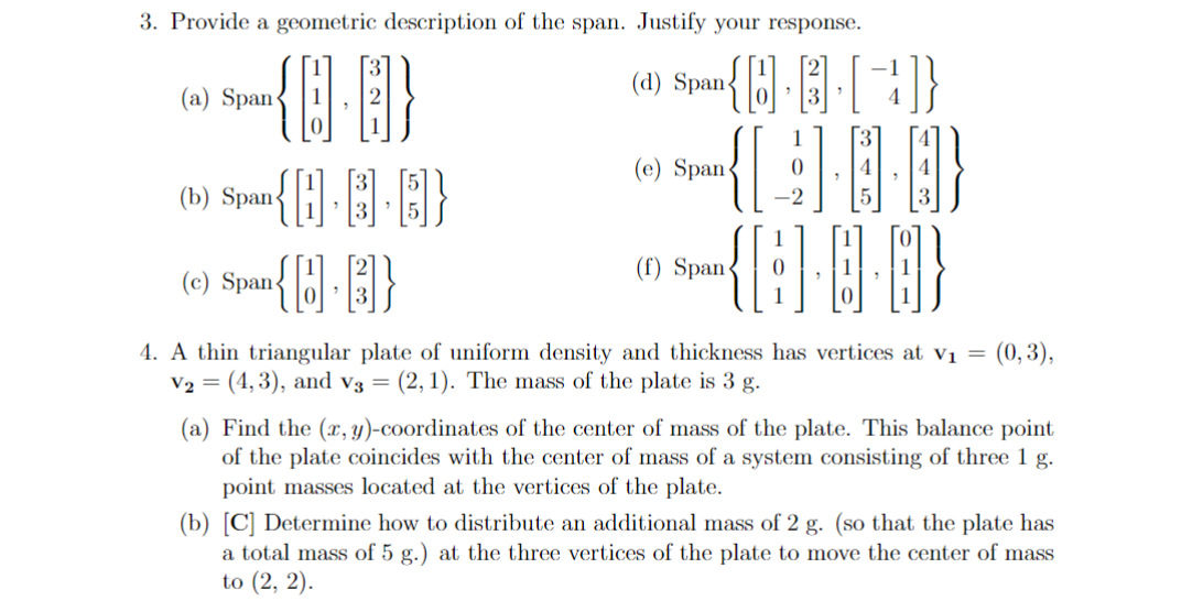 3. Provide a geometric description of the span. | Chegg.com