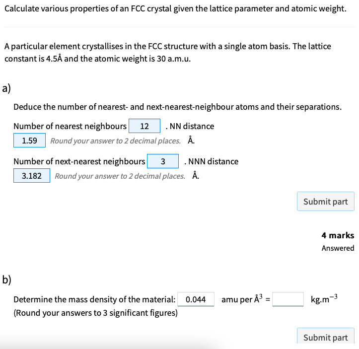 Solved Calculate various properties of an FCC crystal given | Chegg.com