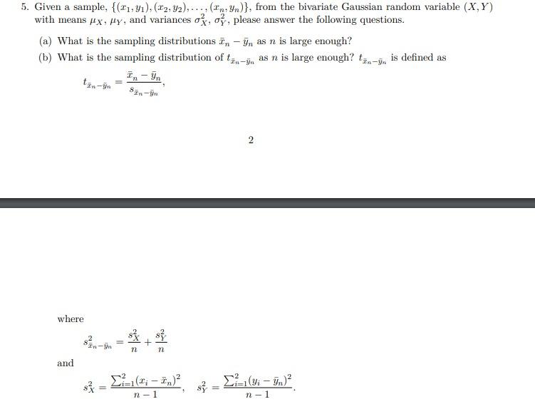 Solved Given a sample, {(x1,y1),(x2,y2),…,(xn,yn)}, from the | Chegg.com