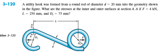 Solved 3-120 A utility hook was formed from a round rod of | Chegg.com