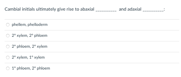 Solved Cambial initials ultimately give rise to abaxial | Chegg.com