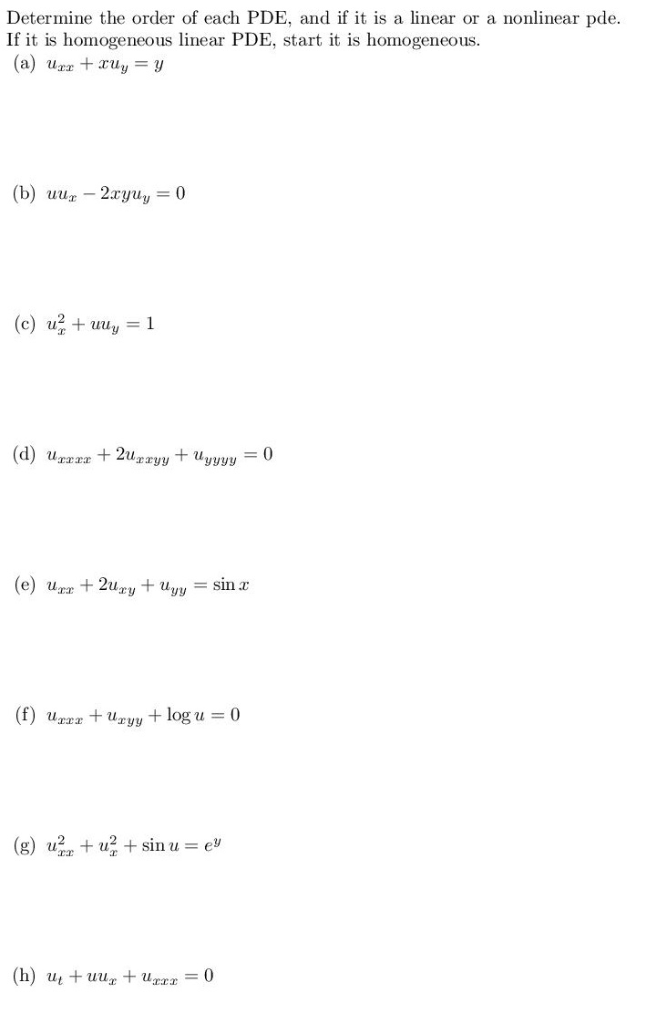 Solved Determine The Order Of Each Pde And If It Is A