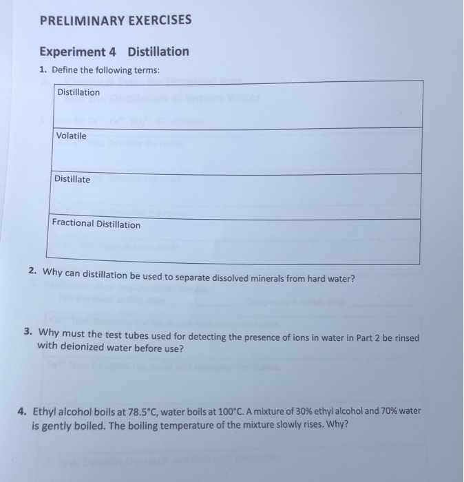 Solved PRELIMINARY EXERCISES Experiment 4 Distillation 1. | Chegg.com