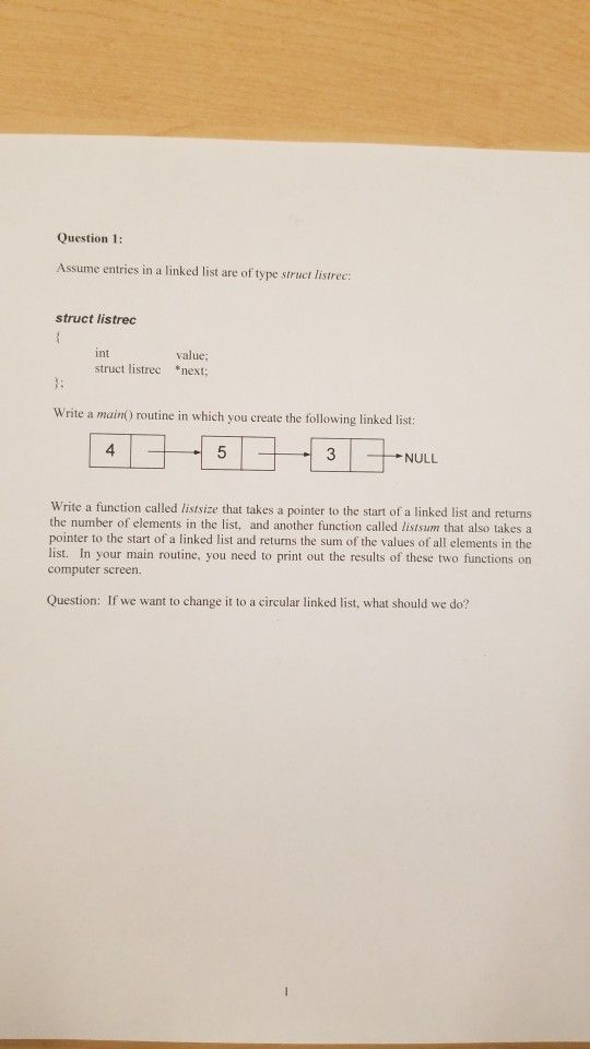 Solved Question 1 Assume Entries In A Linked List Are Of