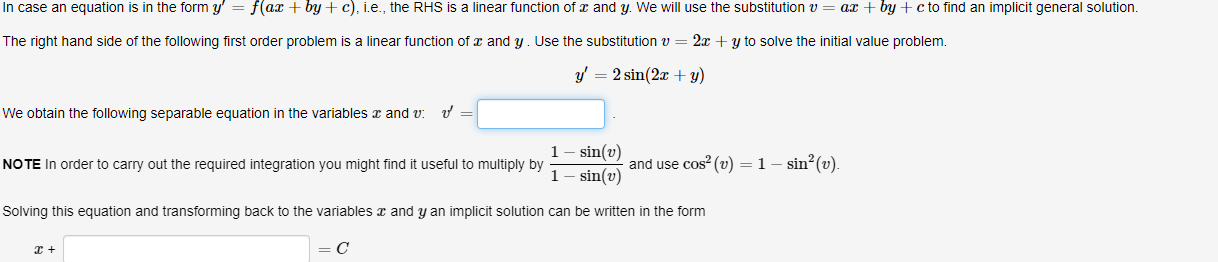 Solved In case an equation is in the form y′=f(ax+by+c), | Chegg.com