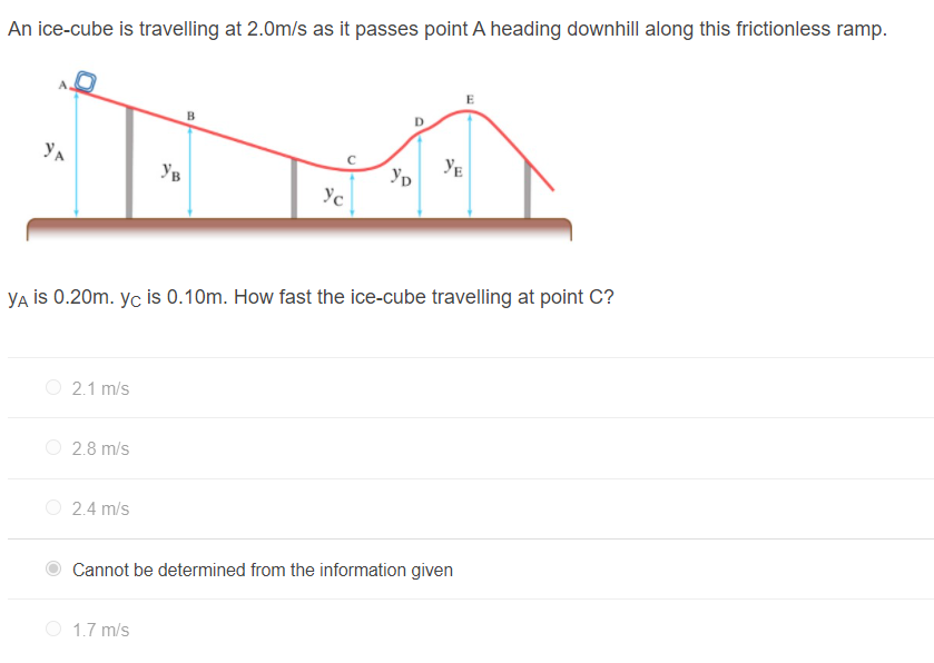 Solved An ice-cube is travelling at 2.0m/s as it passes | Chegg.com