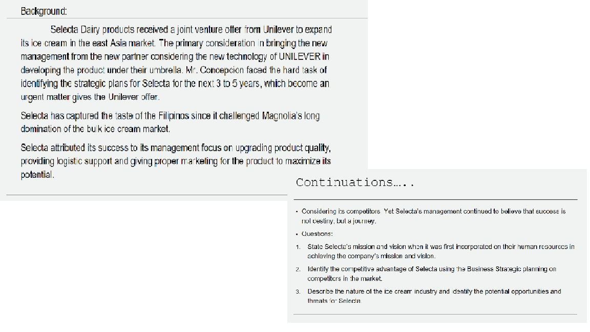 Solved Background: Selecta Dairy products received a joint | Chegg.com
