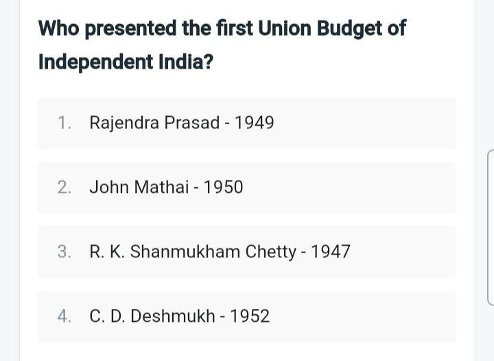 Solved Who presented the first Union Budget of Independent | Chegg.com