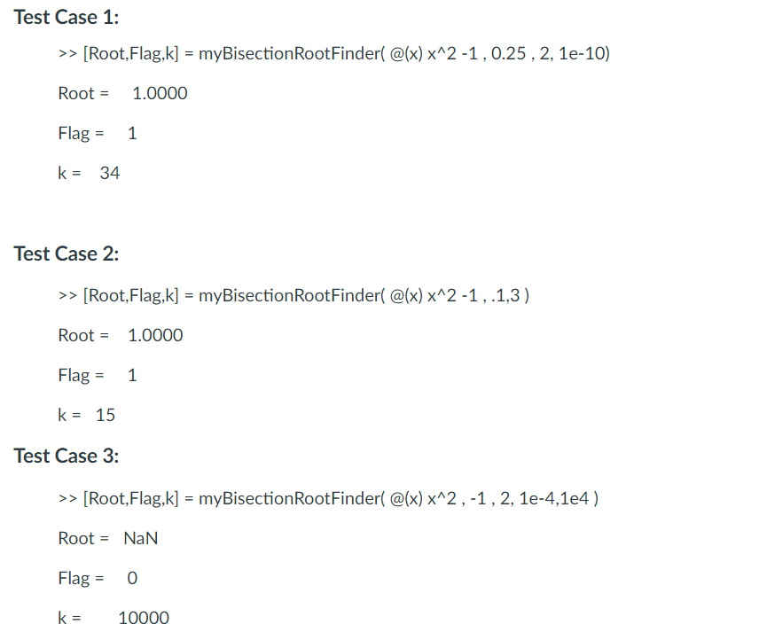 Solved unction [Root, Flag, k]= myBisectionRootFinder( | Chegg.com