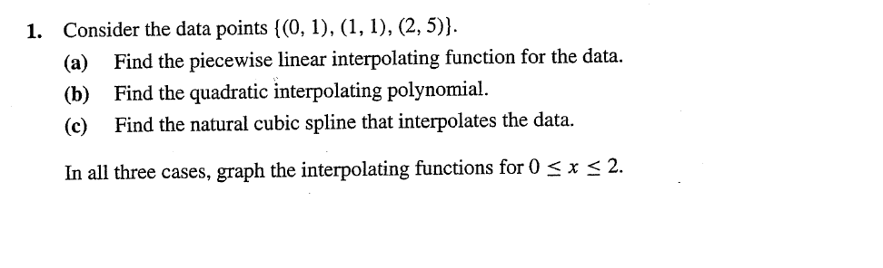 Solved 1. Consider the data points {(0,1),(1,1),(2,5)}. (a) | Chegg.com