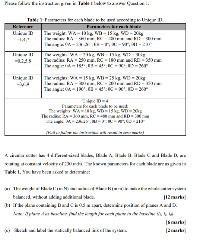 Solved Please follow the instruction given in Table 1 below | Chegg.com