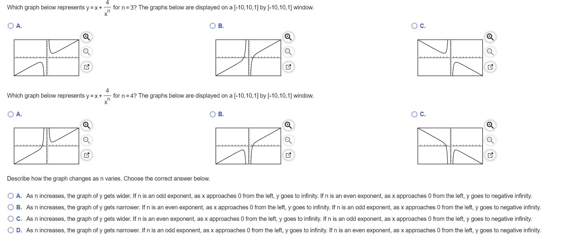 Solved Display the graph of y=x+xn4 on a graphing calculator | Chegg.com