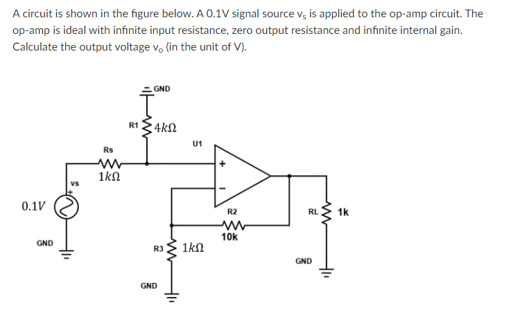 Solved A circuit is shown in the figure below. A 0.1V signal | Chegg.com