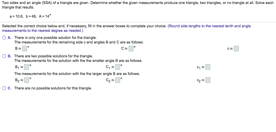 Solved Two sides and an angle (SSA) of a triangle are given. | Chegg.com