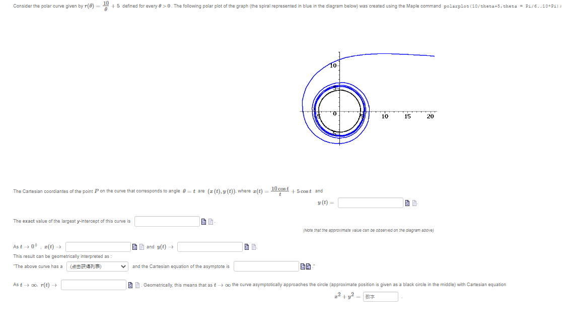 Consider the polar curve given by r(0) = 10 +5 | Chegg.com