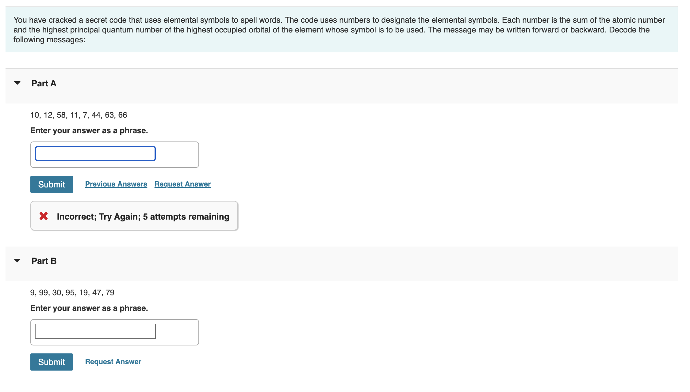 Solved You have cracked a secret code that uses elemental | Chegg.com