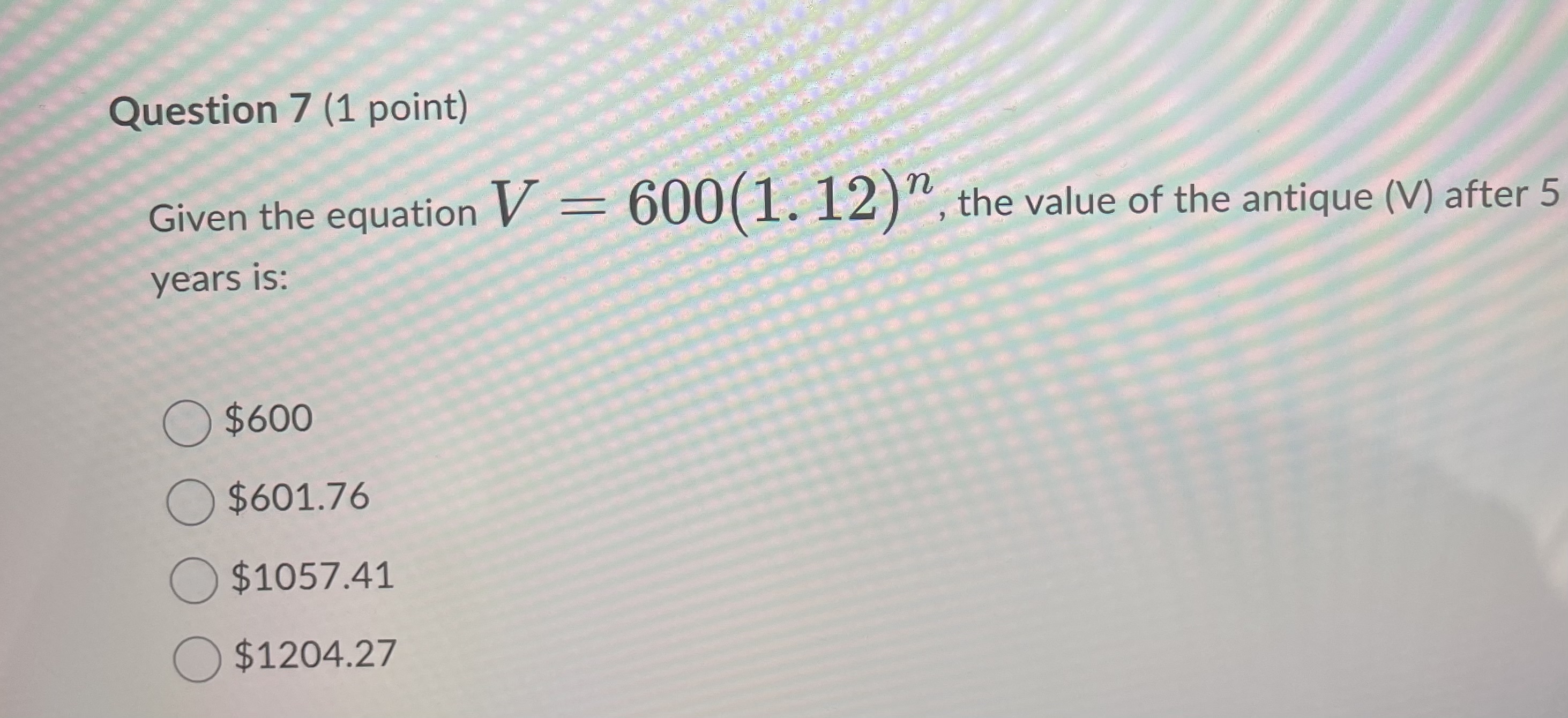 Solved \r\n\r\nQuestion 6 (1 point) Suppose a car that cost | Chegg.com