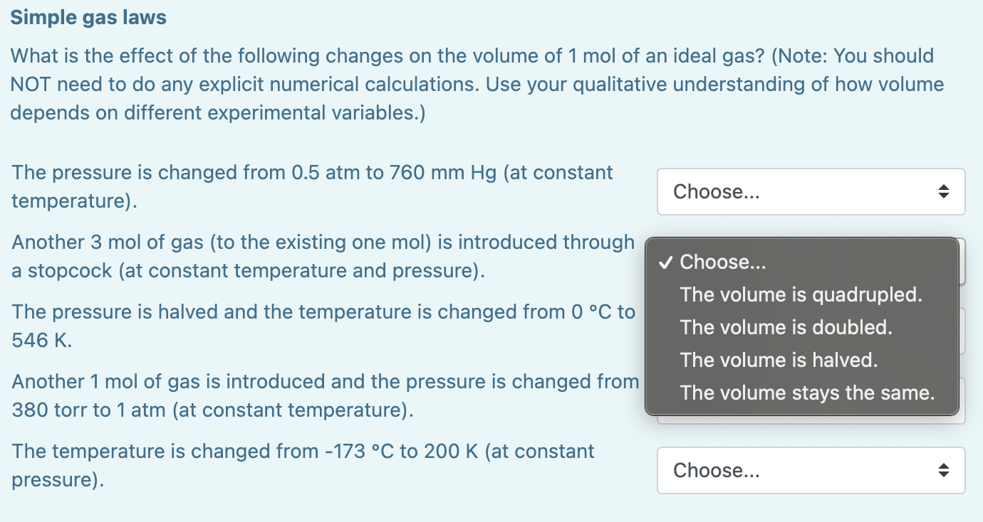 Solved Simple gas laws What is the effect of the following | Chegg.com