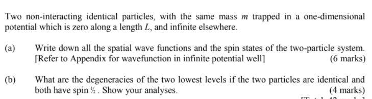 Solved Two non-interacting identical particles, with the | Chegg.com