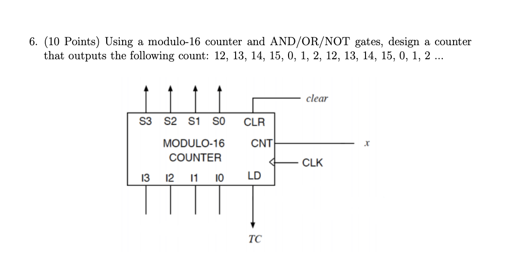 Solved 6. (10 Points) Using a modulo-16 counter and | Chegg.com