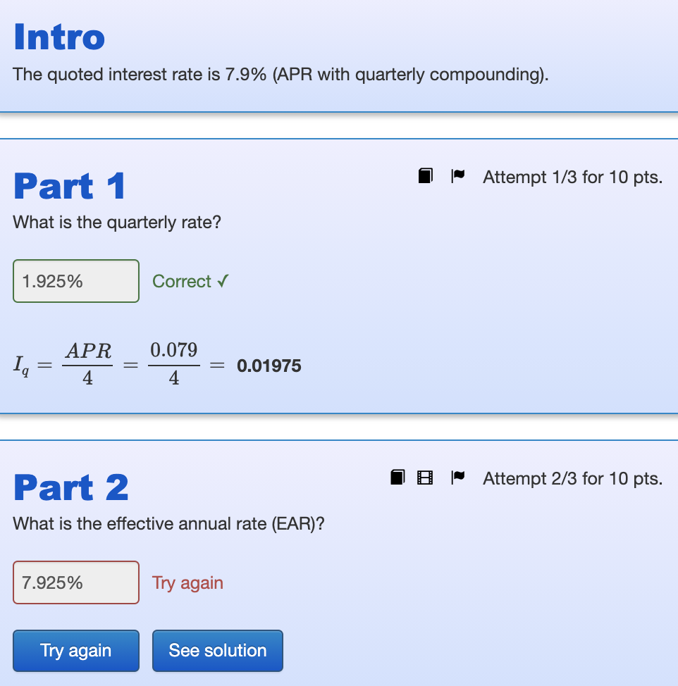 Solved Intro The quoted interest rate is 7.9% (APR with | Chegg.com